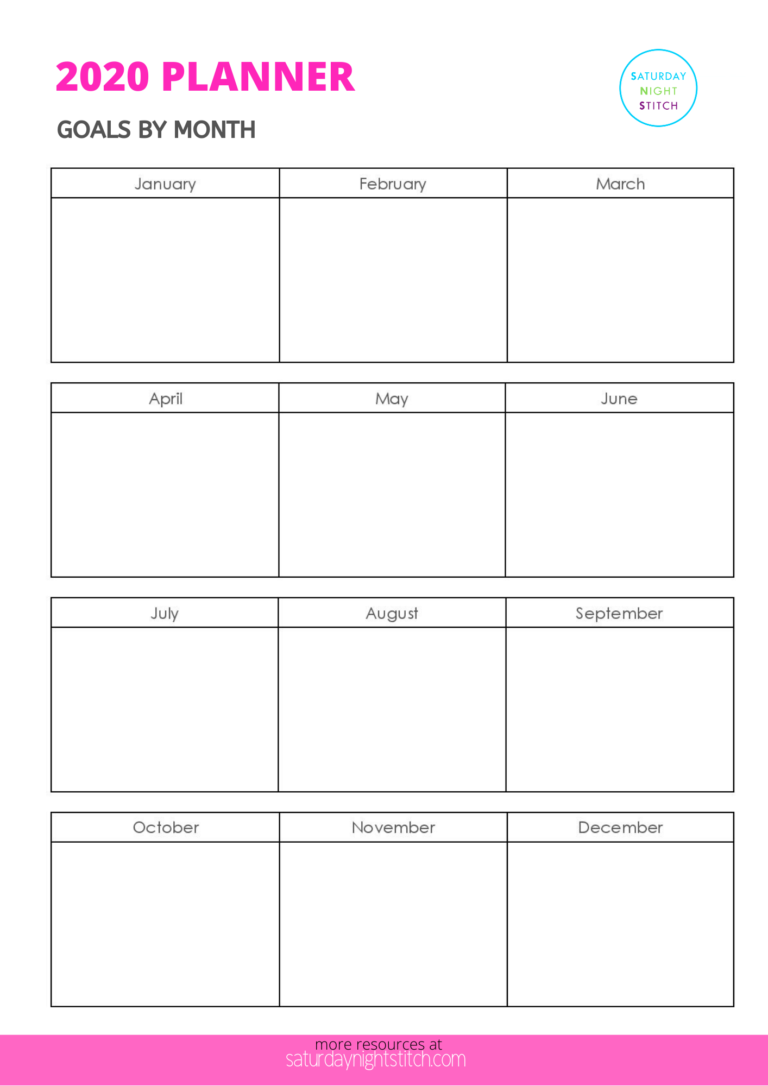 2020 Free Printable Planner - saturday night stitch
